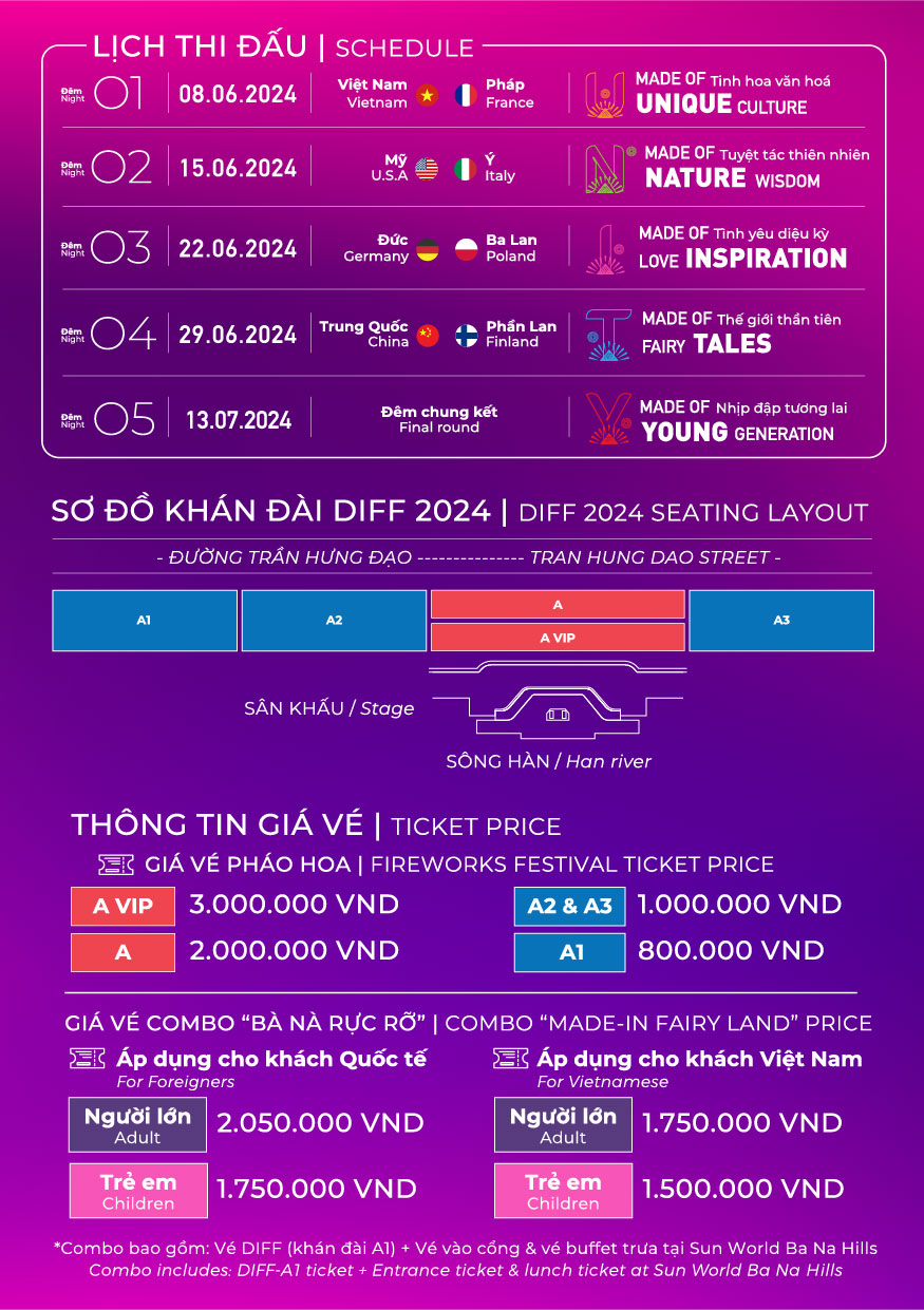 GIÁ VÉ LỄ HỘI PHOÁ HOA QUỐC TẾ DIFF 2024 - Du lịch Đà Nẵng - Tour Đà Nẵng